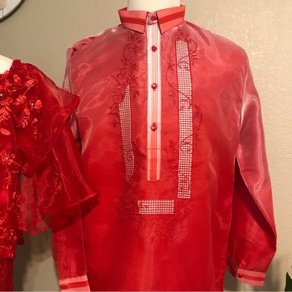 Shirts | Red Modern Embroidered Barong Tagalog | Poshmark